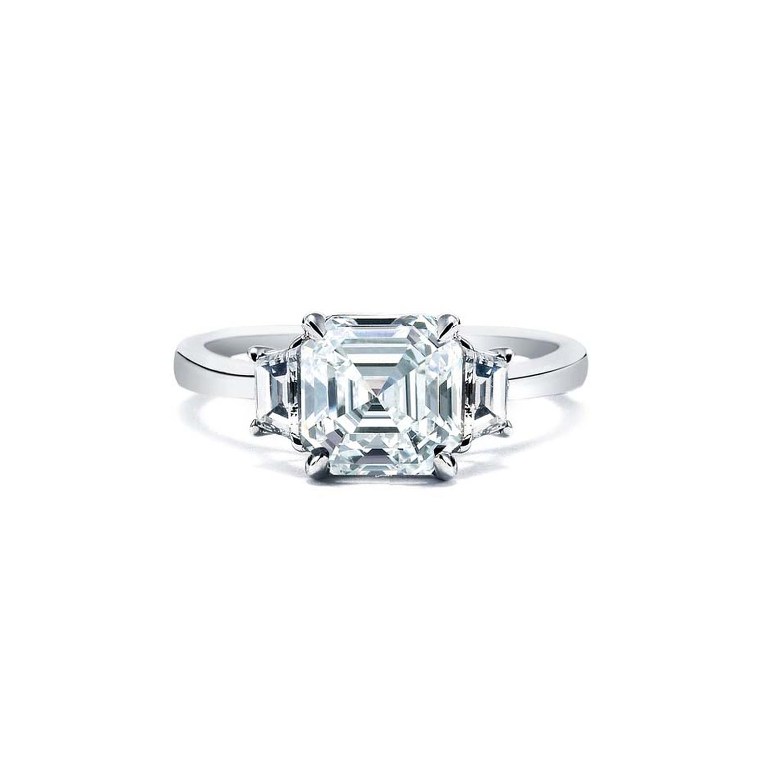 Royal Asscher cut diamond engagement ring in white gold,